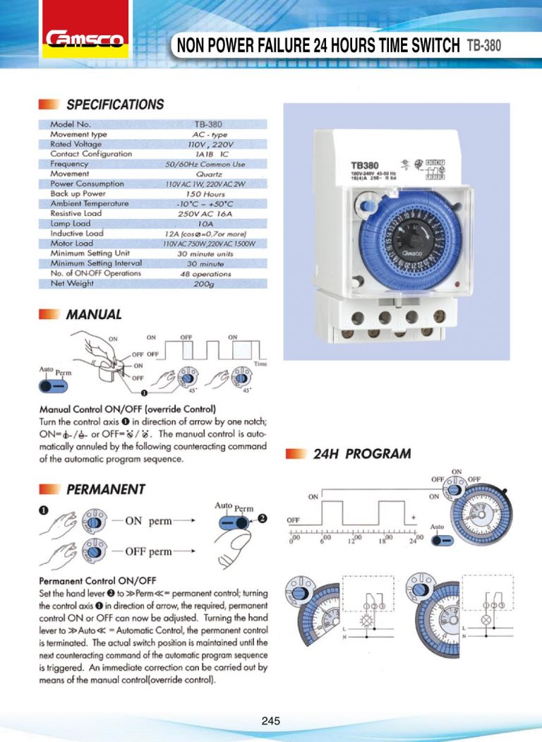 Camsco Non Power Failure 24 Hours Time Switch TB 380 Camsco Non Power Failure 24 Hours Time Switch TB 380
